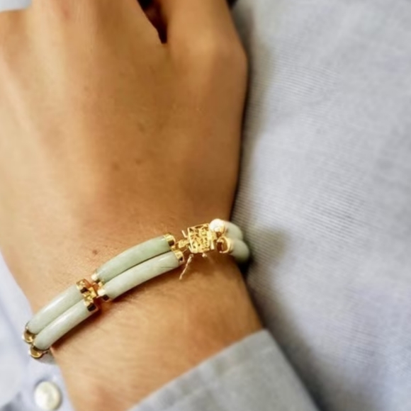 Vintage | Jewelry | 4k 585 Solid Gold And Jadeite Double Fu Fuku ...